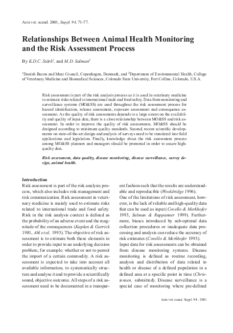 (PDF) Relationships Between Animal Health Monitoring and the Risk ...