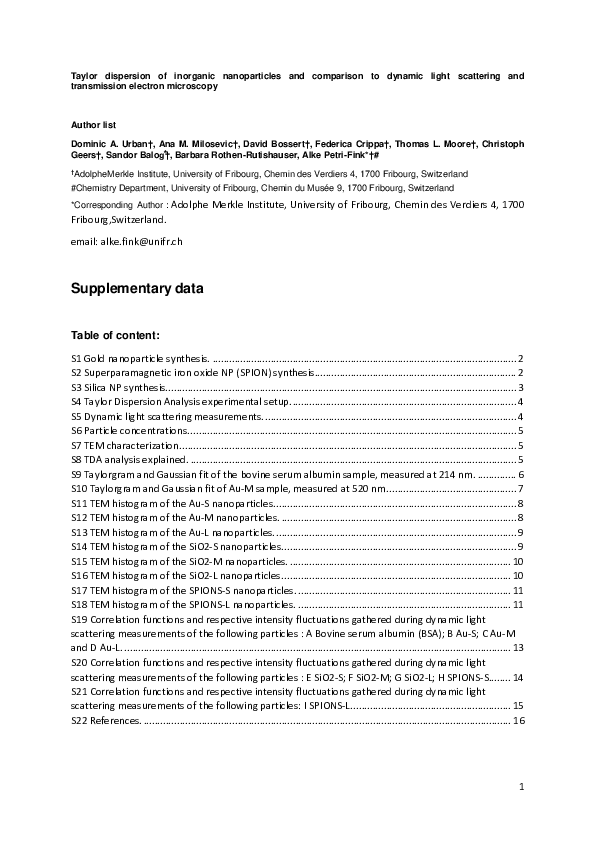 (PDF) Taylor Dispersion of Inorganic Nanoparticles and Comparison to ...