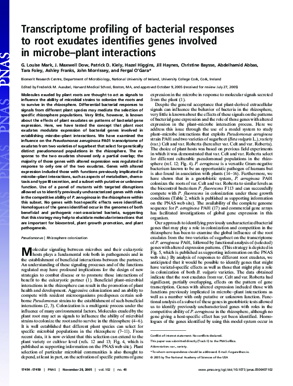 (PDF) Transcriptome profiling of bacterial responses to root exudates ...