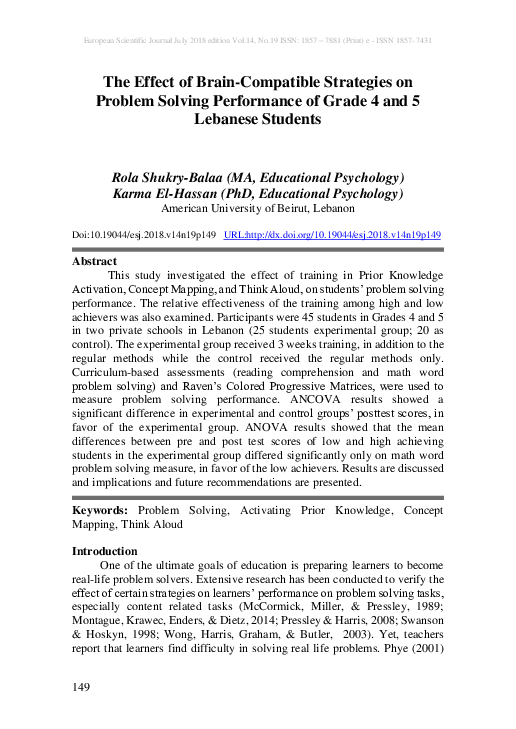 (PDF) Brain-Compatible Strategies Boost Problem Solving