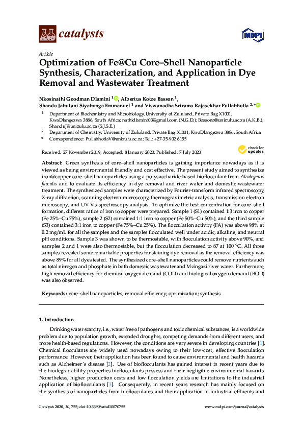 (PDF) Optimization of Fe@Cu Core–Shell Nanoparticle Synthesis, Characterization, and Application ...