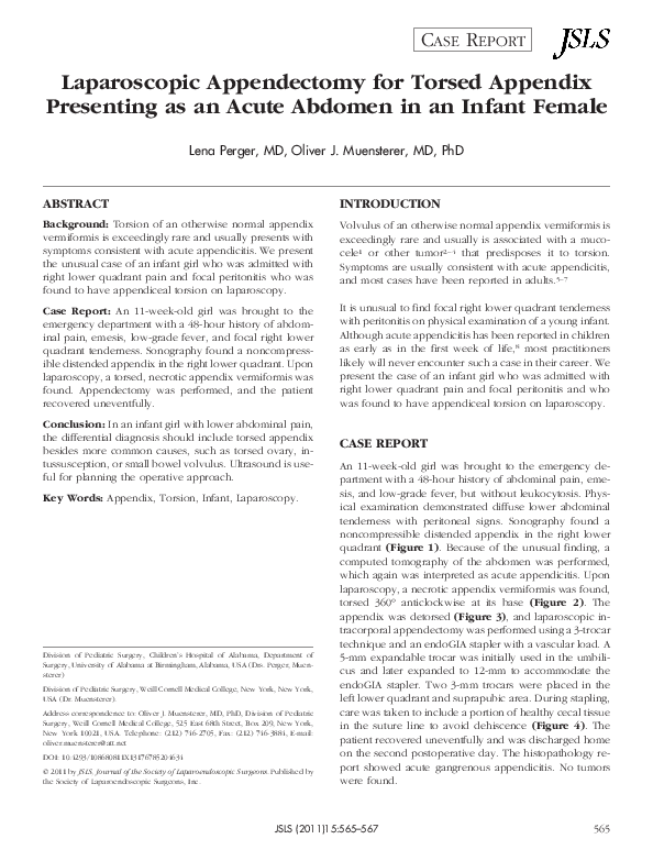 (PDF) Laparoscopic Appendectomy for Torsed Appendix Presenting as an ...