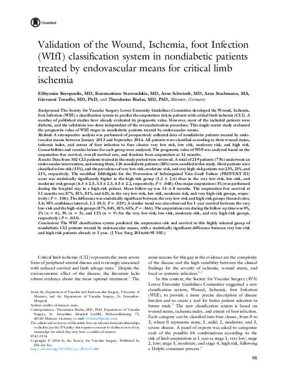 (PDF) Validation of the Wound, Ischemia, foot Infection (WIfI ...