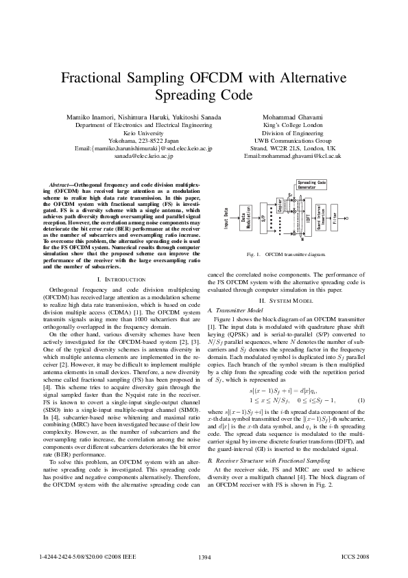 Pdf Fractional Sampling Ofcdm With Alternative Spreading Code