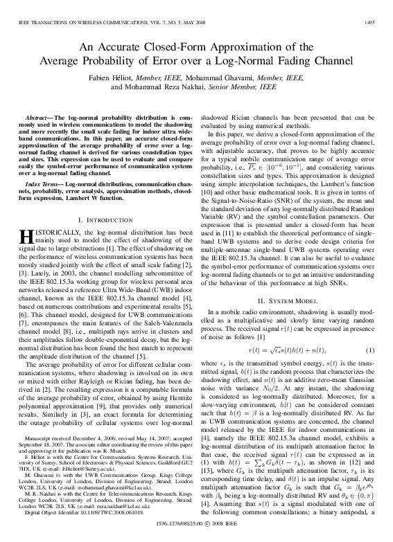 (PDF) An accurate closed-form approximation of the average probability of error over a log ...
