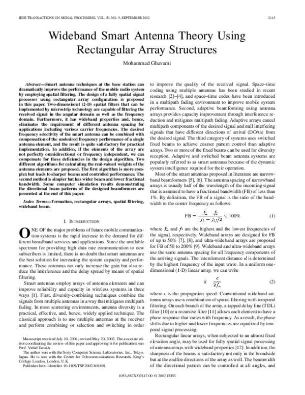 Pdf Wideband Smart Antenna Theory Using Rectangular Array Structures