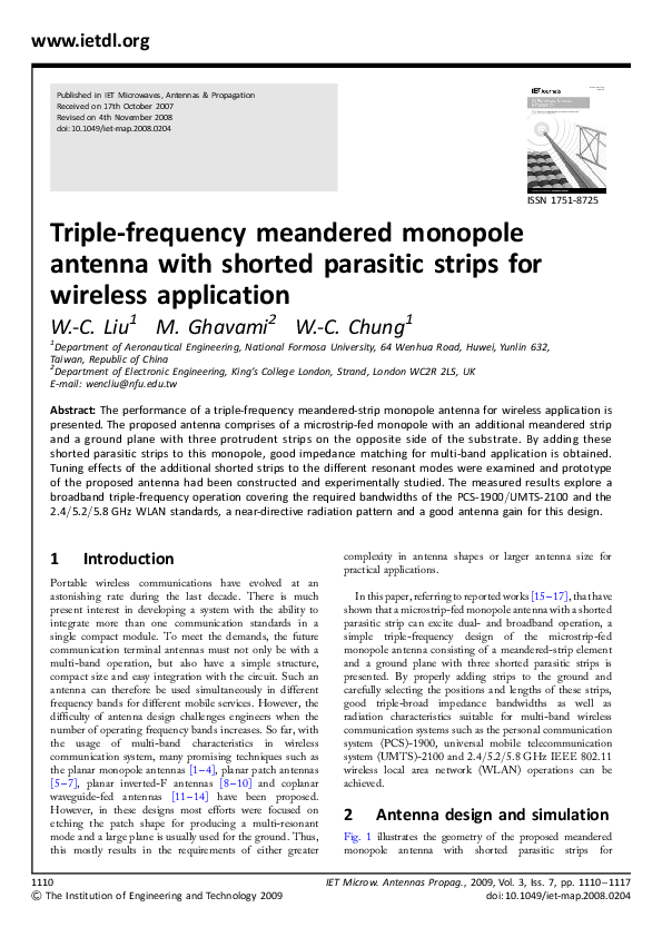 (PDF) Triple-frequency meandered monopole antenna with shorted ...