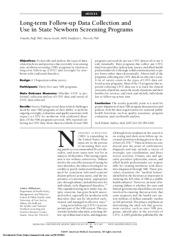 (PDF) Long-term Follow-up Data Collection and Use in State Newborn ...
