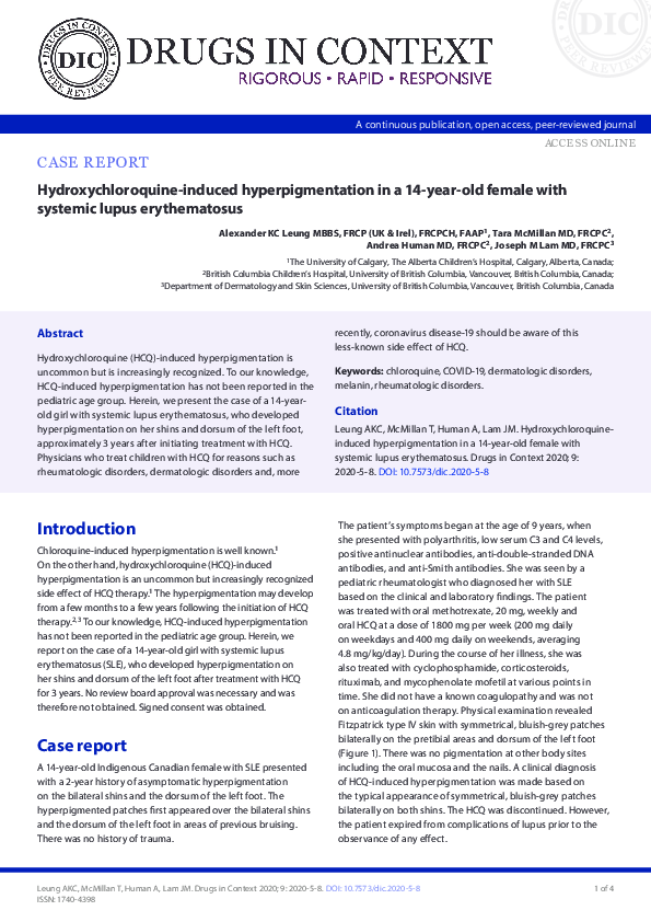 (PDF) Hydroxychloroquine-induced hyperpigmentation in a 14-year-old ...