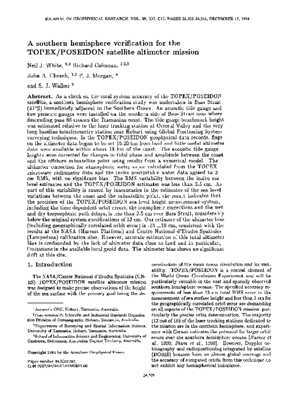 (PDF) A southern hemisphere verification for the TOPEX/POSEIDON ...