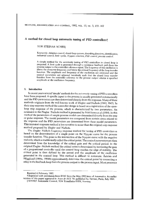 (PDF) A method for closed loop automatic tuning of PID controllers