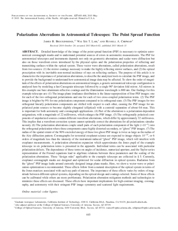 (PDF) Polarization Aberrations in Astronomical Telescopes: The Point Spread Function