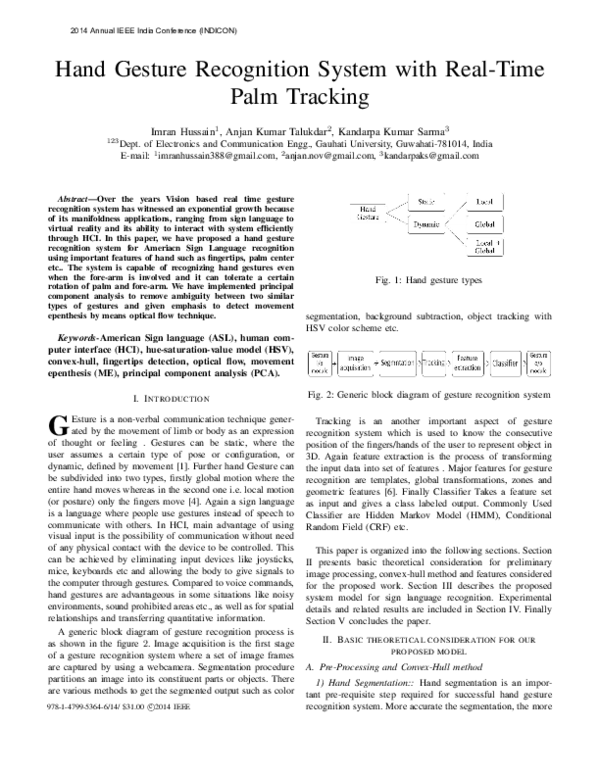 (PDF) Hand gesture recognition system with real-time palm tracking