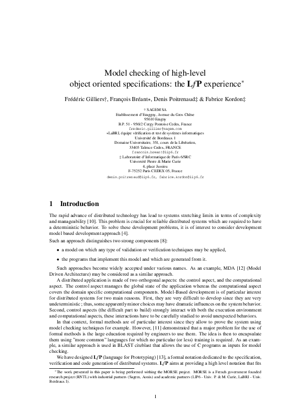 (PDF) Model checking of high-level object oriented specifications: the LfP experience