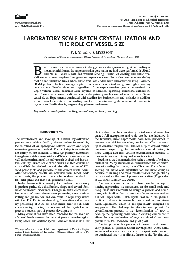 (PDF) Laboratory Scale Batch Crystallization and the Role of Vessel Size
