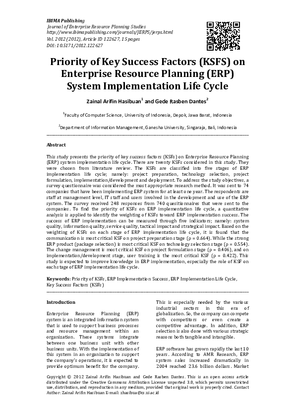 (PDF) Priority of Key Success Factors (KSFS) on Enterprise Resource ...