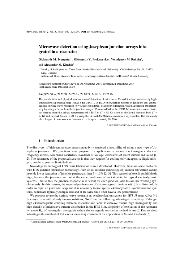 (PDF) Microwave detection using Josephson junction arrays integrated in a resonator