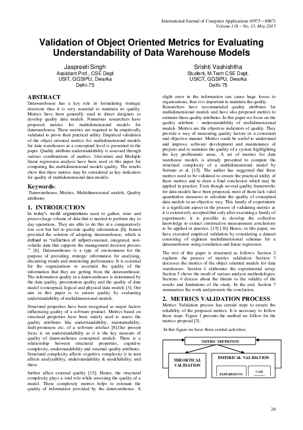 Pdf Validation Of Object Oriented Metrics For Evaluating