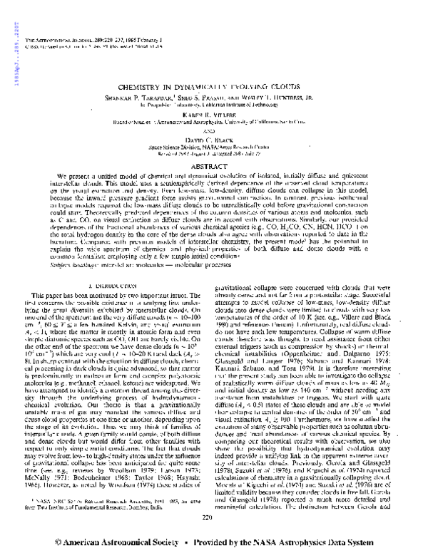 (PDF) Chemistry in dynamically evolving clouds
