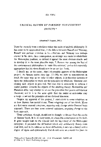 (PDF) Critical review of Parsons' non-existent objects