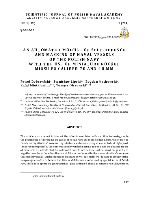 (PDF) An automated module of self-defence and masking of naval vessels ...