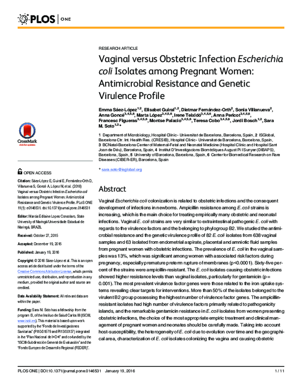 (PDF) Vaginal versus Obstetric Infection Escherichia coli Isolates ...