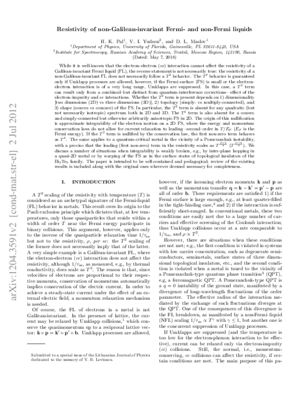 (PDF) Resistivity of non-Galilean-invariant Fermi- and non-Fermi liquids