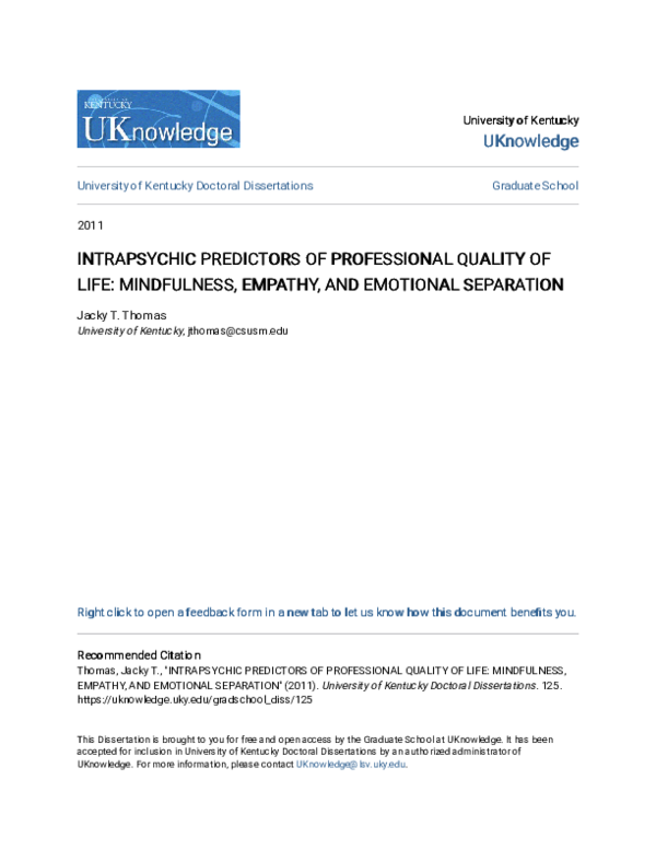 (PDF) Intrapsychic Predictors of Professional Quality of Life ...
