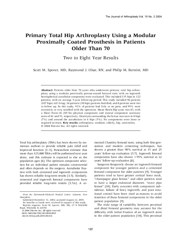 (PDF) Primary total hip arthroplasty using a modular proximally coated ...