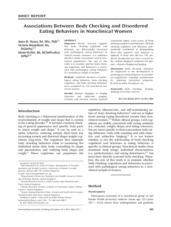 (PDF) Associations between body checking and disordered eating ...