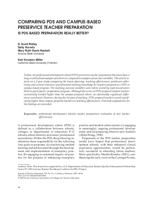 (PDF) Comparing PDS and Campus-Based Preservice Teacher Preparation: Is ...
