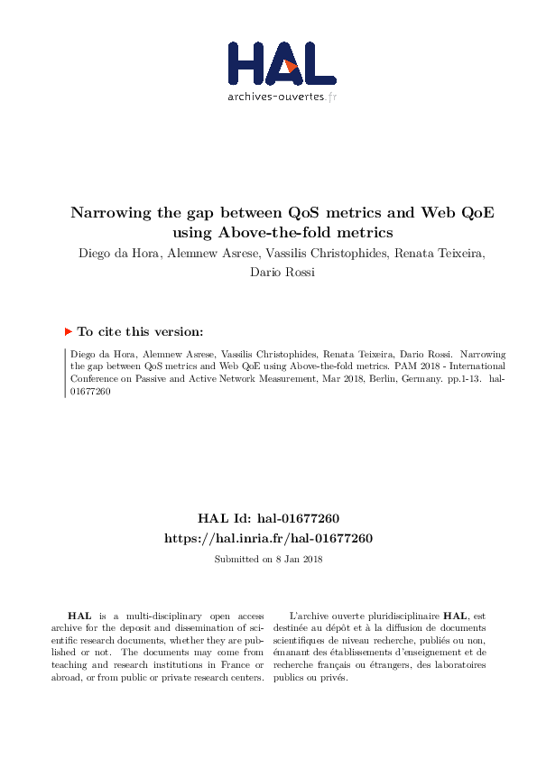 (PDF) Narrowing the Gap Between QoS Metrics and Web QoE Using Above-the-fold Metrics