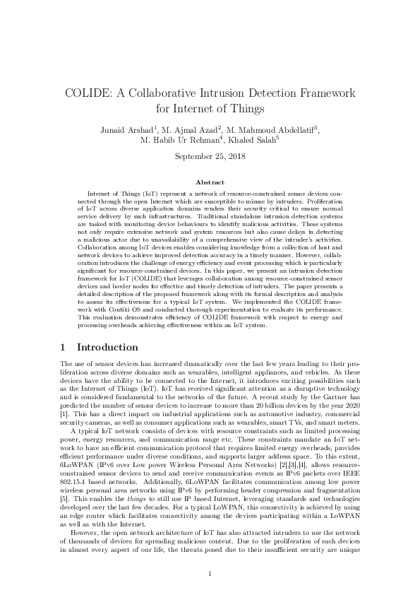 (PDF) COLIDE: A Collaborative Intrusion Detection Framework for Internet of Things