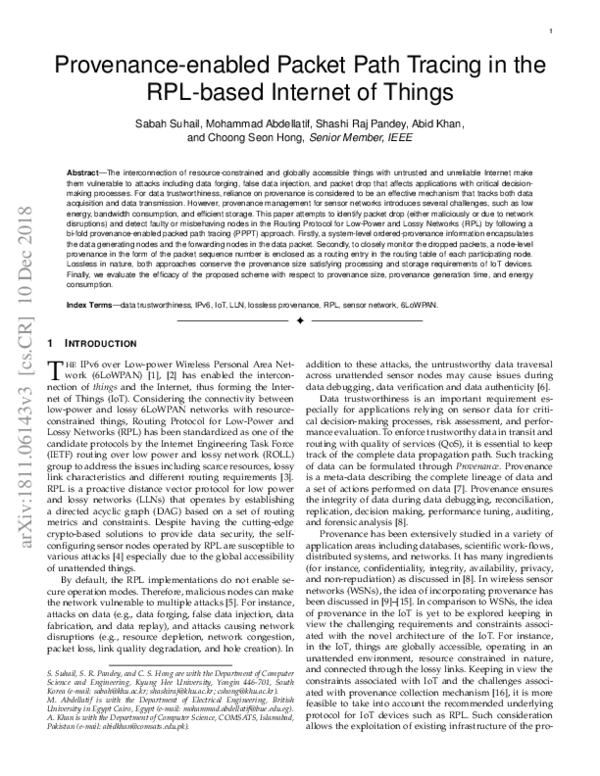 (PDF) Provenance-enabled packet path tracing in the RPL-based internet ...