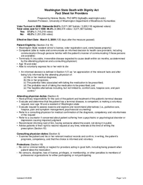 (PDF) Washington State Death with Dignity Act Fact Sheet for Providers