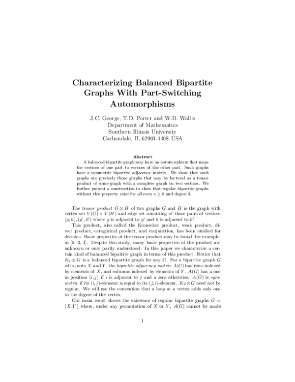 (PDF) Characterizing balanced bipartite graphs with part-switching ...