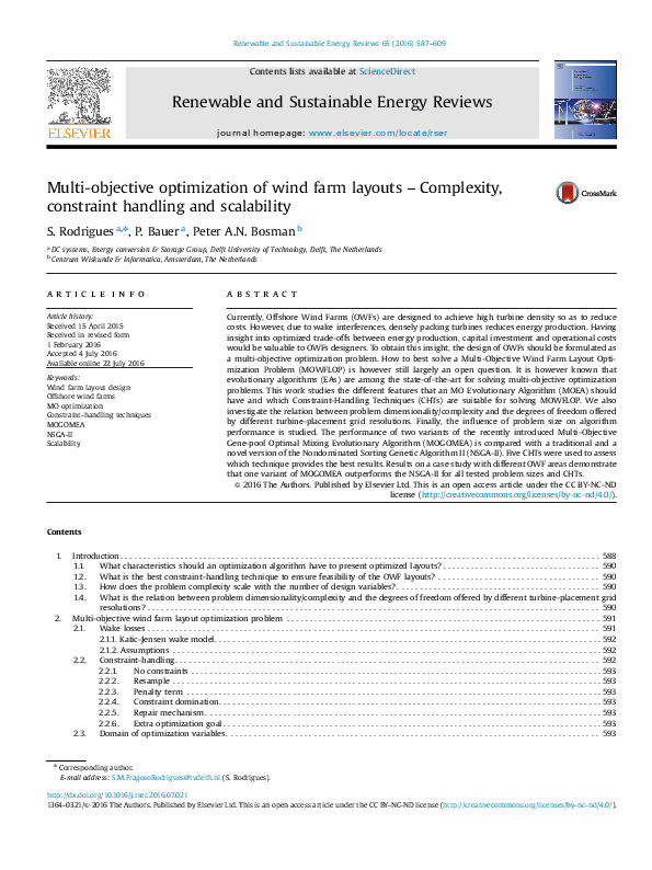 Pdf Multi Objective Optimization Of Wind Farm Layouts Complexity Constraint Handling And