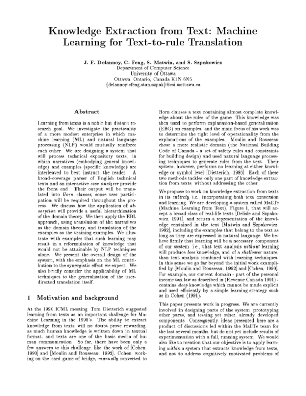 Pdf Knowledge Extraction From Text Machine Learning For Text To Rule Translation