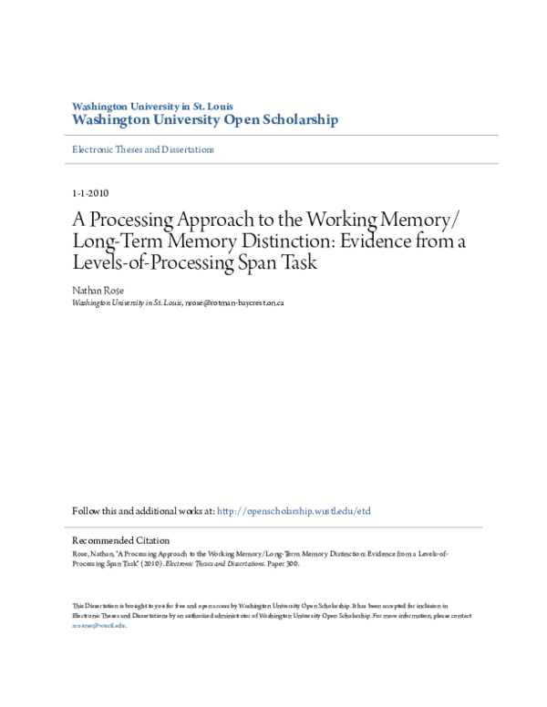 Pdf A Processing Approach To The Working Memorylong Term Memory Distinction Evidence From
