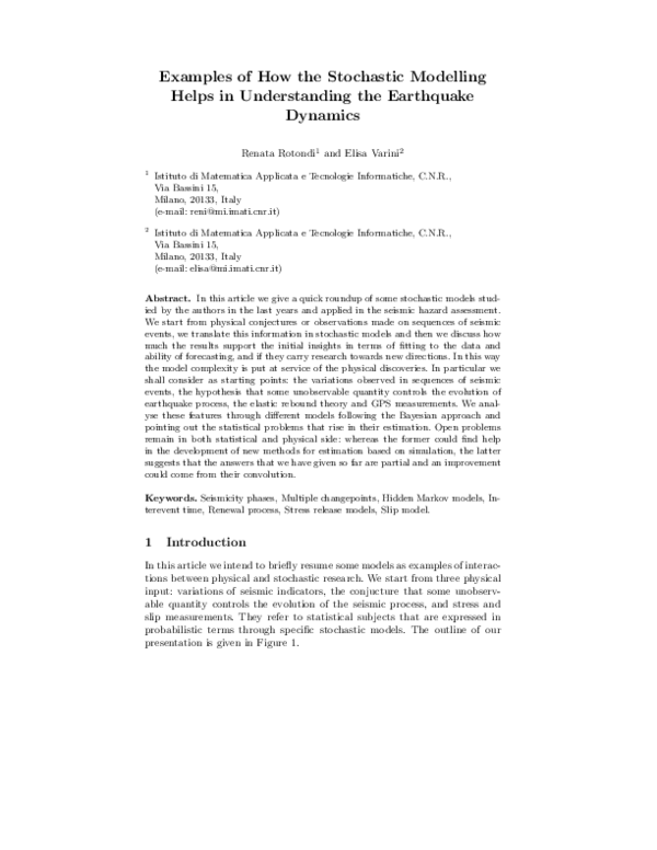 Pdf Examples Of How The Stochastic Modelling Helps In Understanding The Earthquake Dynamics