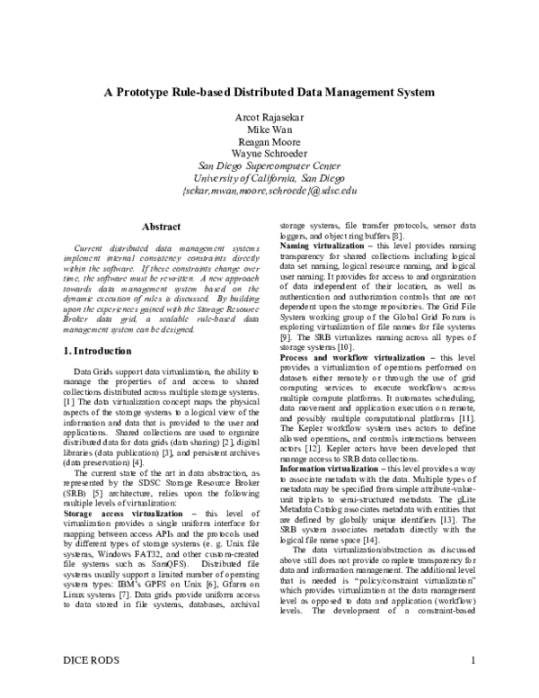 (PDF) A prototype rule-based distributed data management system