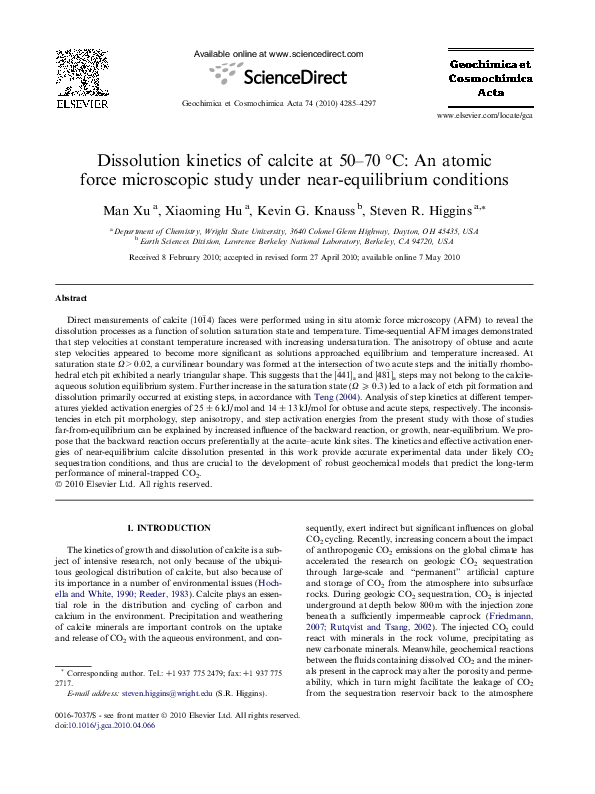 (PDF) Dissolution kinetics of calcite at 50–70°C: An atomic force ...
