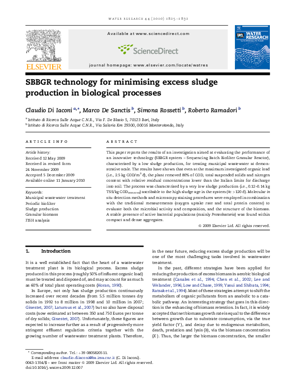 (PDF) SBBGR technology for minimising excess sludge production in ...