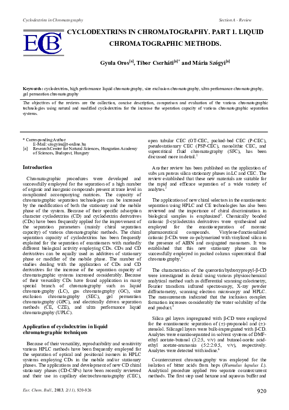 (PDF) Cyclodextrins in Chromatography. Part 1. Liquid chromatographic ...