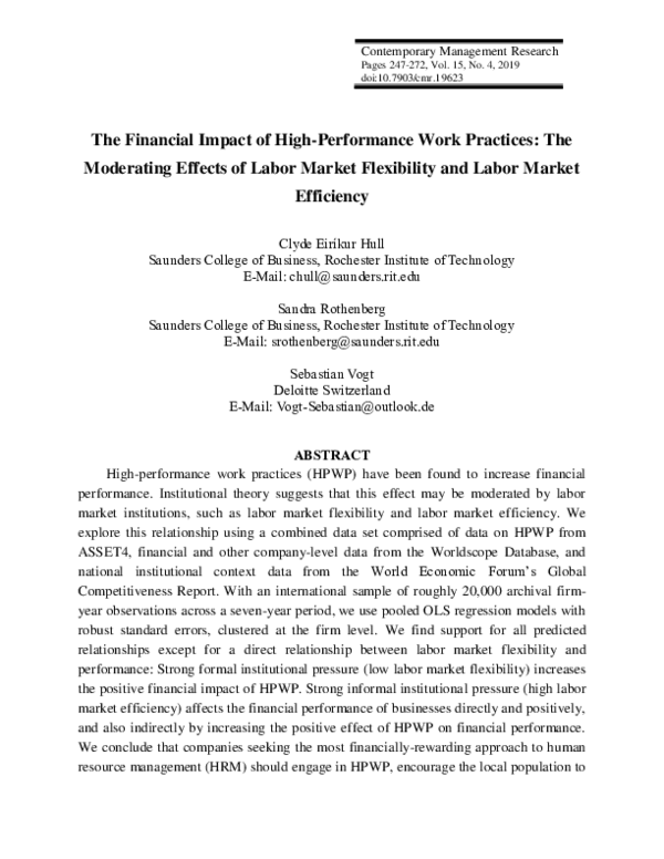 (PDF) The Financial Impact of High-Performance Work Practices: The ...