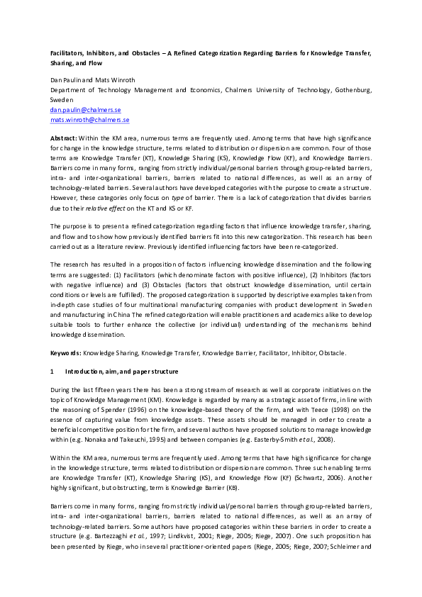 (PDF) Facilitators, Inhibitors, and Obstacles–a Refined Categorization ...