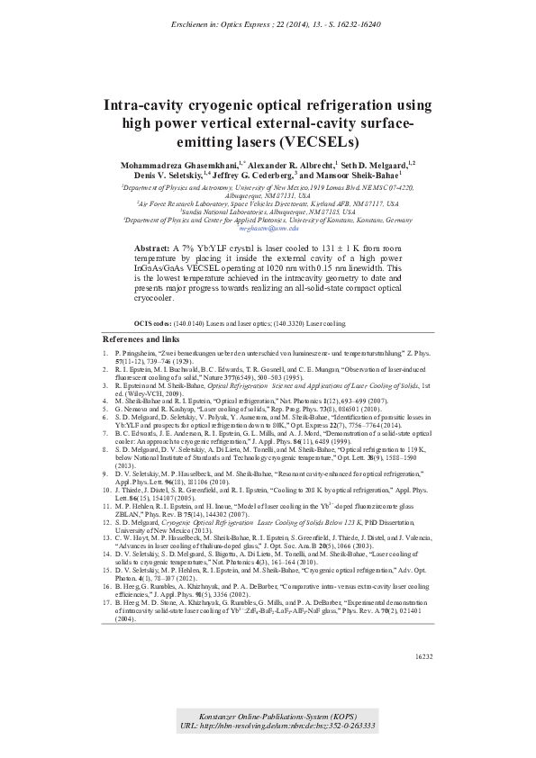 (PDF) Intra-cavity cryogenic optical refrigeration using high power ...