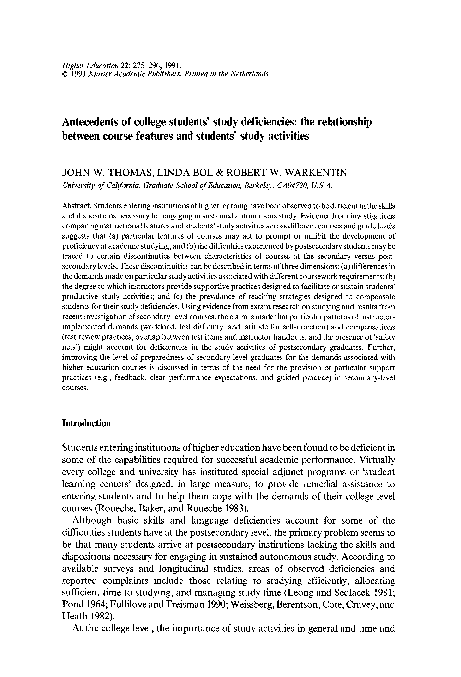 (PDF) Antecedents of college students' study deficiencies: the ...
