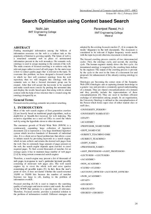 (PDF) Search Optimization using Context based Search