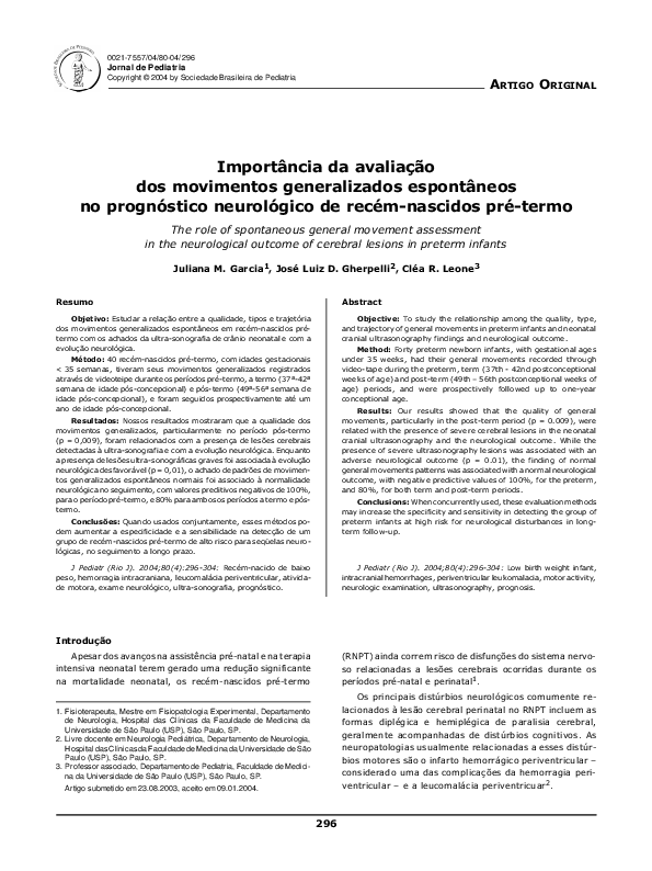 (PDF) The role of spontaneous general movement assessment in the ...